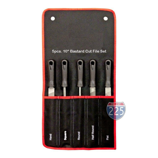 5 Piece 10" Bastard Cut File Set Round Square Flat Half-Round Hand Tool ...