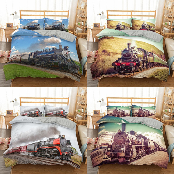 4Colors Old Steam Train Bedding Sets 3D Mechanical Car Duvet Cover Set ...
