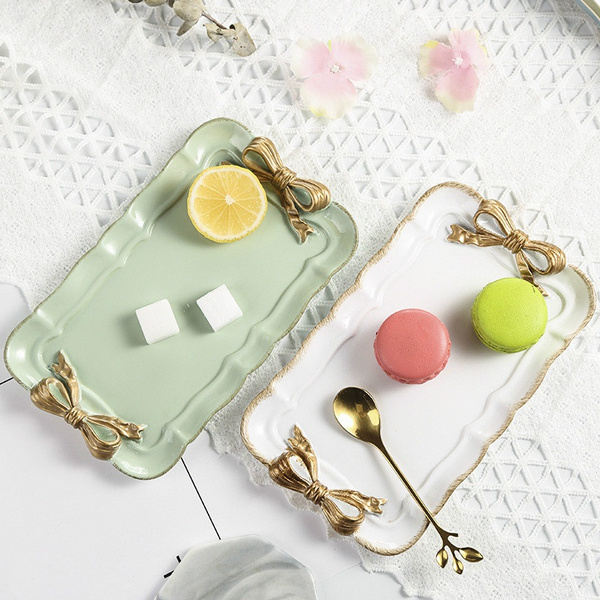 European Style Bow Cake Storage Trays Makeup Organizer Dessert Plate ...