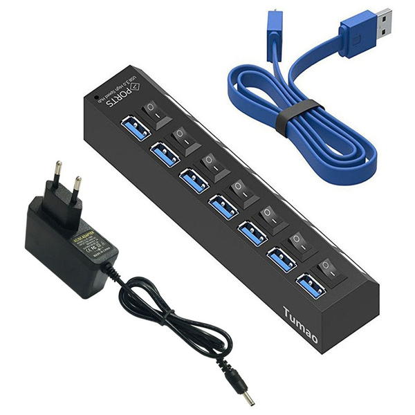 7 Port USB Hub 3.0 High Speed with EU/US Power Adapter Multi USB ...