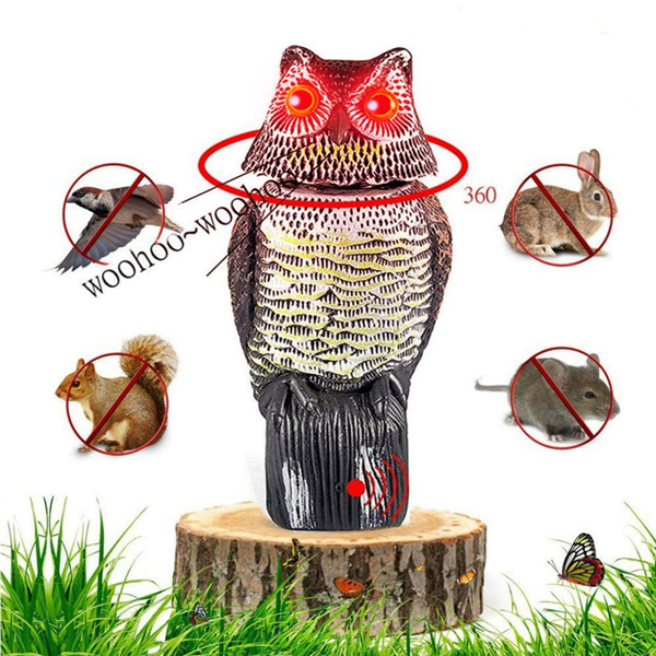Owl Decoy With 360 Rotating Head Realistic Owl Scarecrow Statue To Scare Bird Outdoor Pest