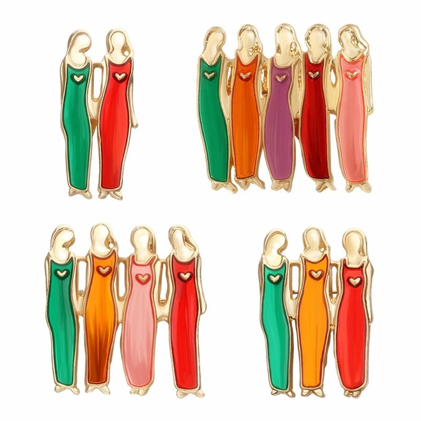 Best Friends Pins Sisters Brooches Cute Cartoon Metal Badge Fashion ...