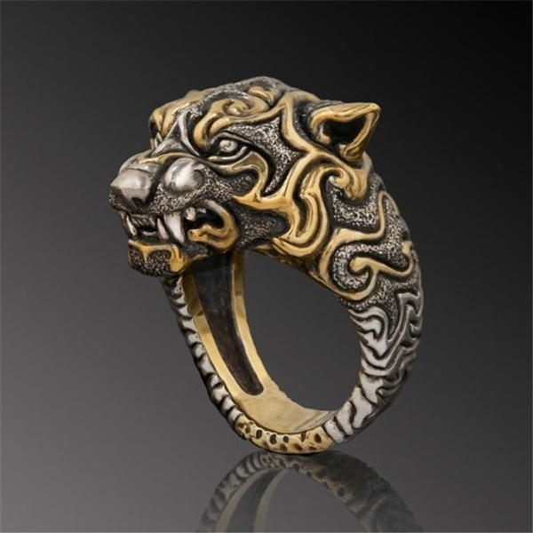 Latest Men's Fashion Hip Hop Vintage 18k Pure Gold Tiger Ring for Men's ...