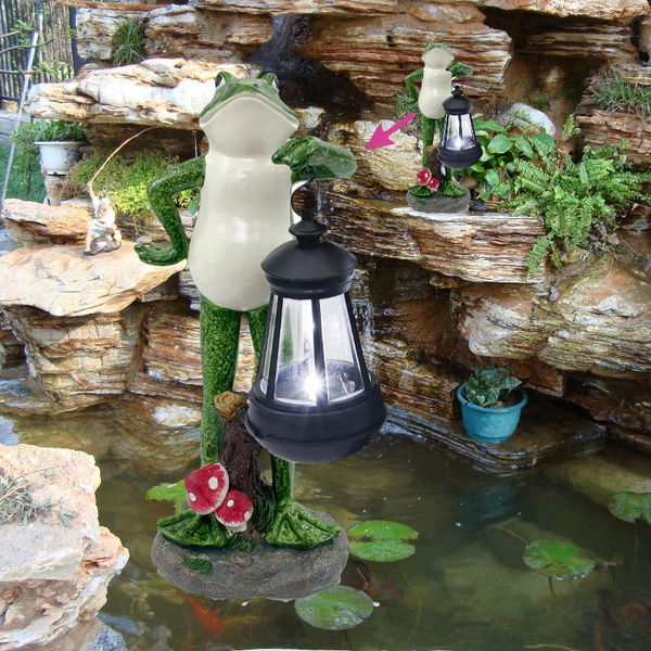 Solar Garden Statue of Frog figurine with Solar Lantern-Outdoor Lawn ...