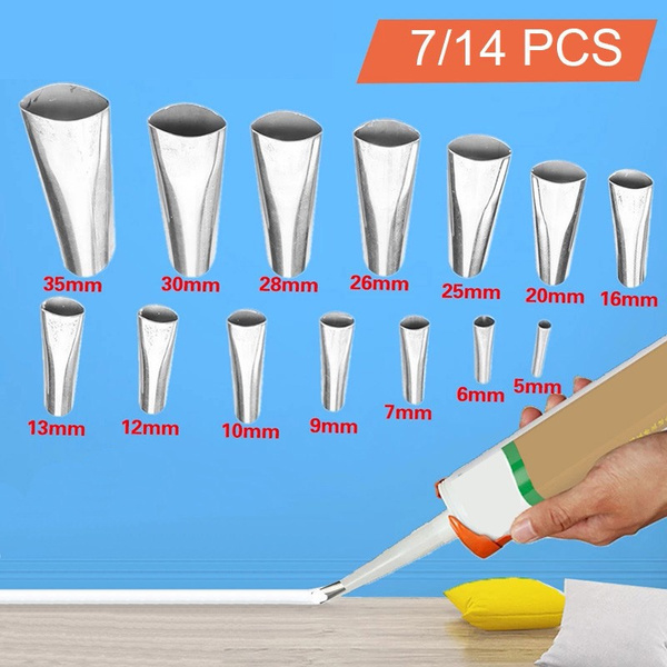 7/14PCS Stainless Steel Caulk Nozzle Silicone Sealant Caulking Finisher ...