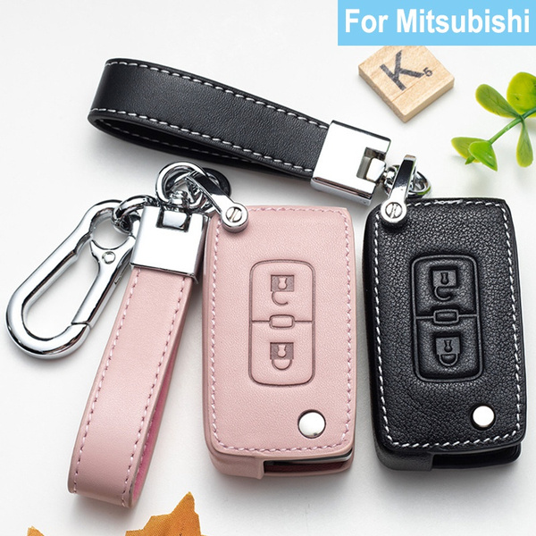 NEW Genuine Leather Car Key Case For Mitsubishi Lancer Outlander Pajero ...