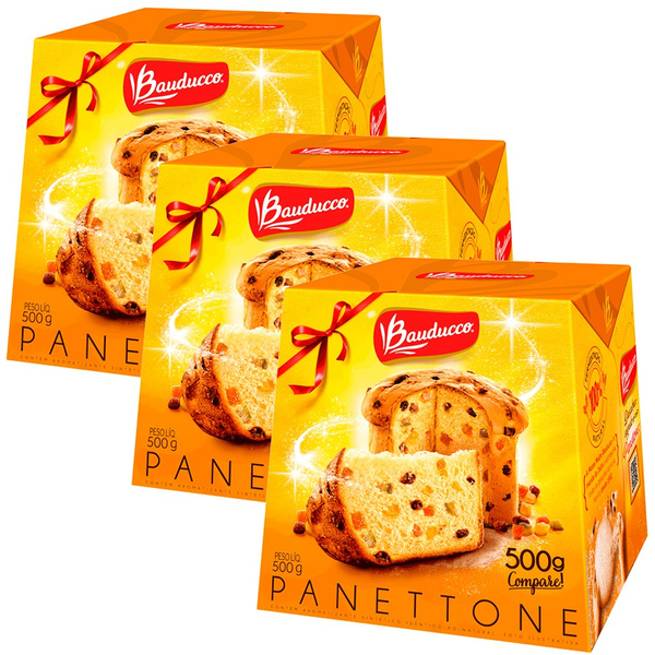 Kit 3 Panetone Frutas Cristalizadas Panettone Bauducco 500g Wish