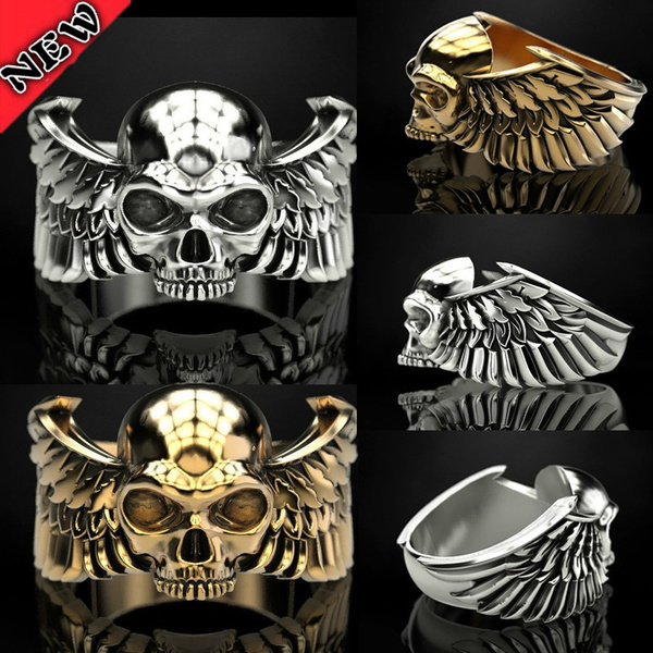 YOHAPP Unique Demon Wings Character Punk Skull Gold and Silver Men's ...