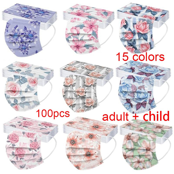 10-100pcs 3-ply Spring Summer Flower Print Masks Disposable Face Mask ...