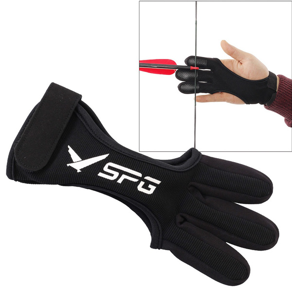 New Archery Gloves 3 Fingers Leather Black High Elastic Hand Protection ...