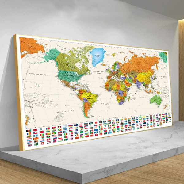 The World Map Canvas Painting Poster Retro English Map with National ...