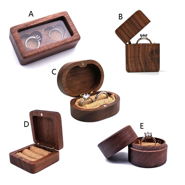 Walnut Wood Jewelry Box Engagement Wedding Ceremony Ring Storage ...