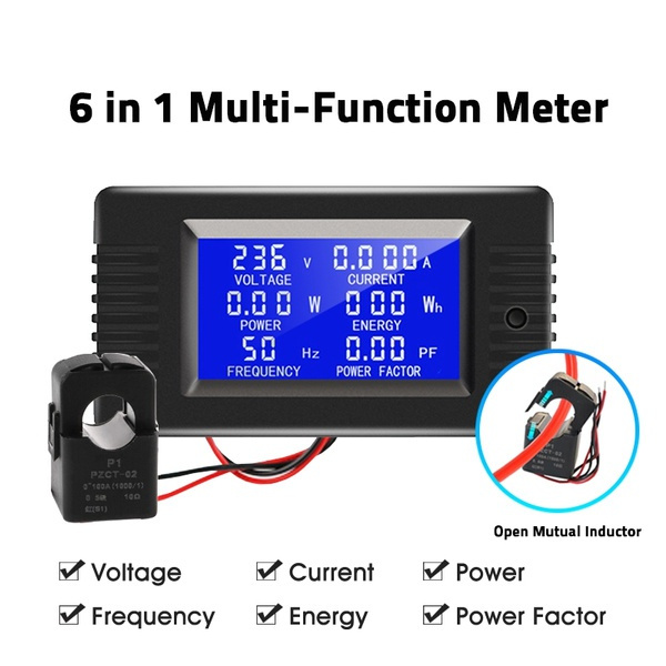 6 in 1 Multi-function AC 80-260V 100A Digital Current Voltage Amperage LCD Power Energy Panel ...