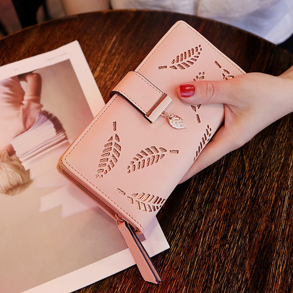 Slily Marries Women Hollow Out Leaf Long Clutch Purse Card Holder ...