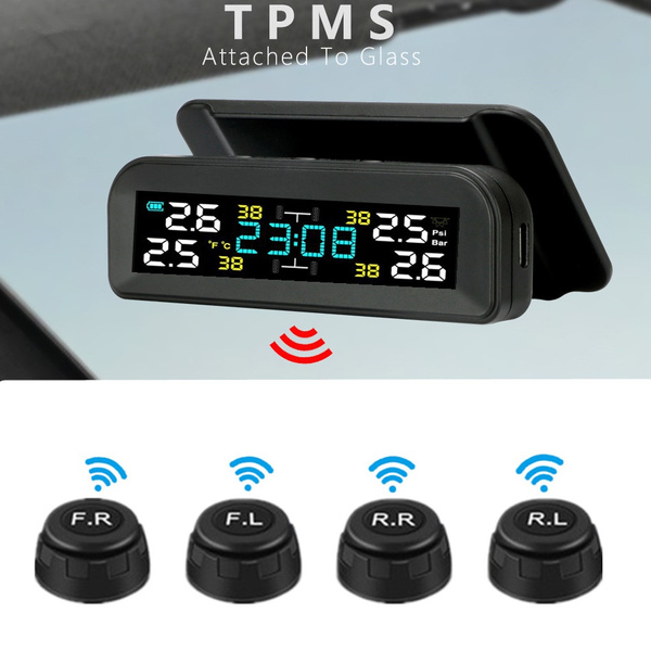Solar Car Tire Pressure Alarm Monitor System TPMS 4 Wheel Internal ...