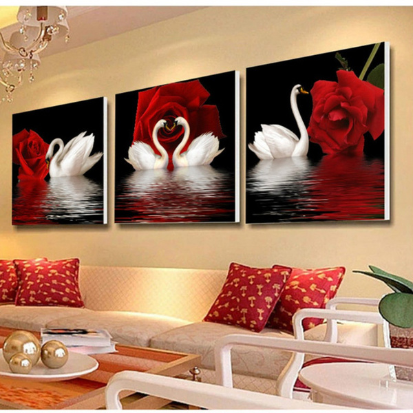 Living Room Bedroom Red Rose Swan Full Diamond Painting Diamond Cross ...