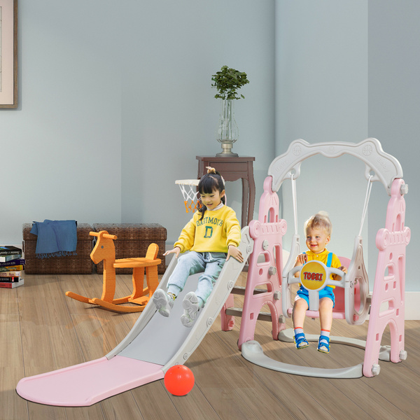 4-In-1 Indoor Toddler Extra-Long Slide Swing Outdoor Set Play Center ...