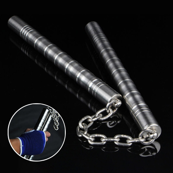 Stainless Steel Nunchucks Actual Combat Nunchucks Power Heavy Stick Pure Steel Solid Slip Bamboo ...