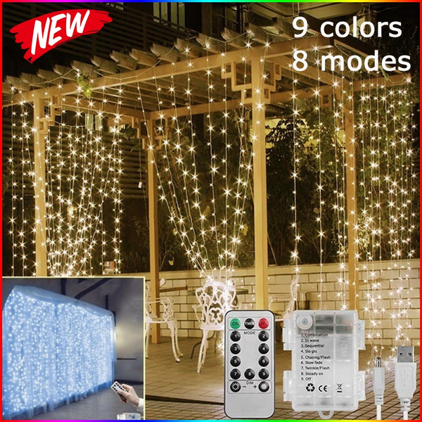 2021 New Upgrade 3x3M 300 LED Window Curtain Lights USB Waterproof ...