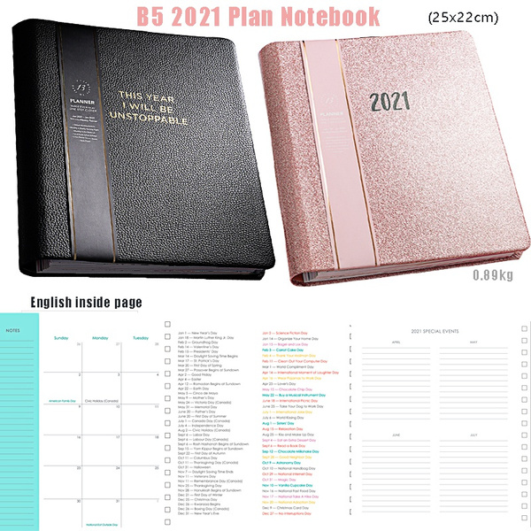 2021 English Internal Page Schedule Notebook Leather Personality Coil ...