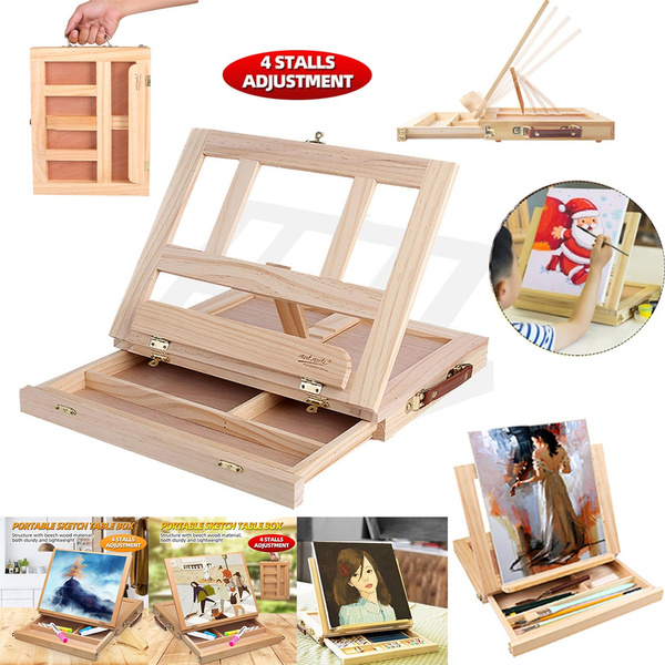 Portable Drawer Wood Color Artist Wood Easel 4 Adjustable Gears ...