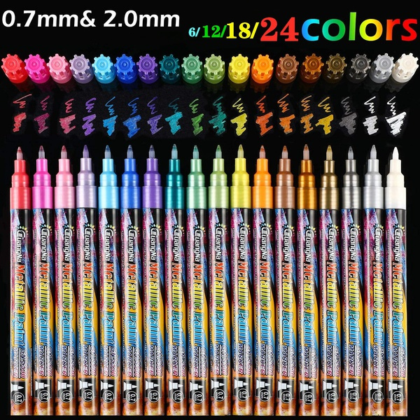 24/18/12/6 Colours Acrylic Metallic Paint Marker Pens Extra Fine Point ...