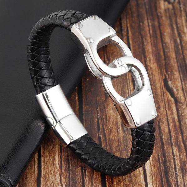 Vintage Fashion Hip Hop Handcuffs Magnetic Buckle Leather Woven ...