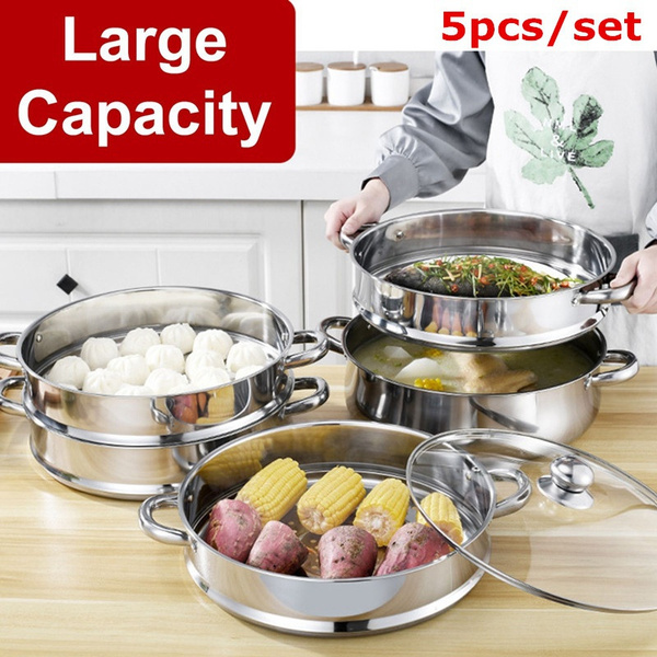 5Pcs/Set 5 Layer Stainless Steel Steamer Pot Stockpot Multifunctional ...