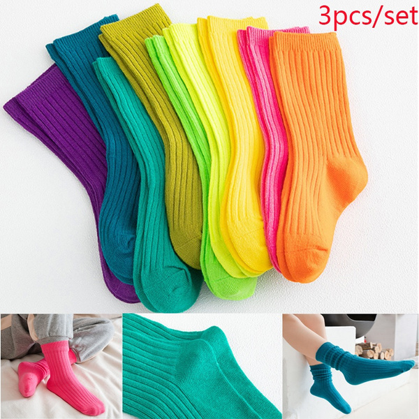 3 Pairs / Set Candy Colors 1 To 10 Years Kids Autumn Winter Socks Neo ...