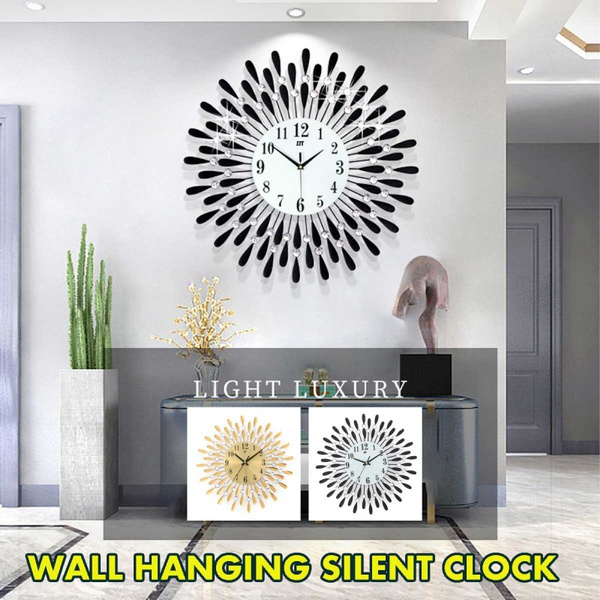 38cm Aluminum Iron Creative Crystal Wall Clock Modern Design Large ...