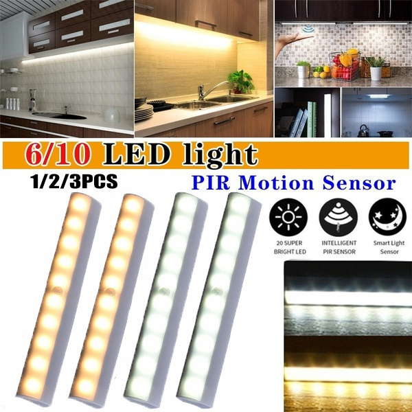 1/2/3PCS 6/10 LED Portable Wireless PIR Motion Sensor Light Infrared ...