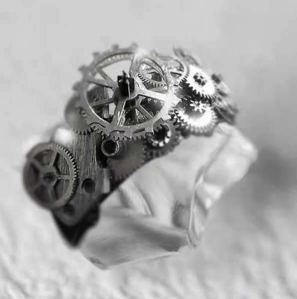 Creative Design Men's Gold Plated Metal Gear Ring Silver Ring New ...