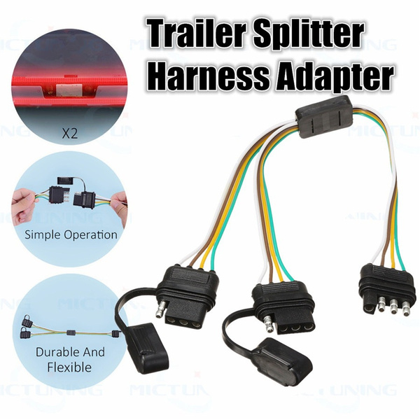 1x Flat 4 Pin Male & 2x 4 Pin Female Connectors Tow Trailer Y-Splitter ...