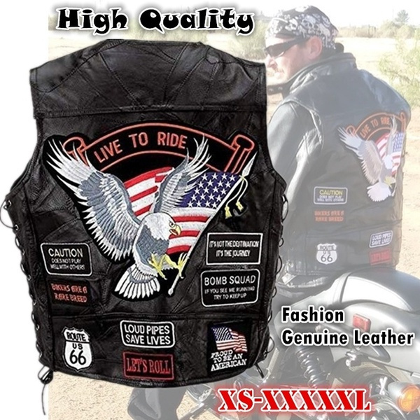 Genuine Leather Biker Motorcycle Vest Punk Vest Concealed Carry Biker ...