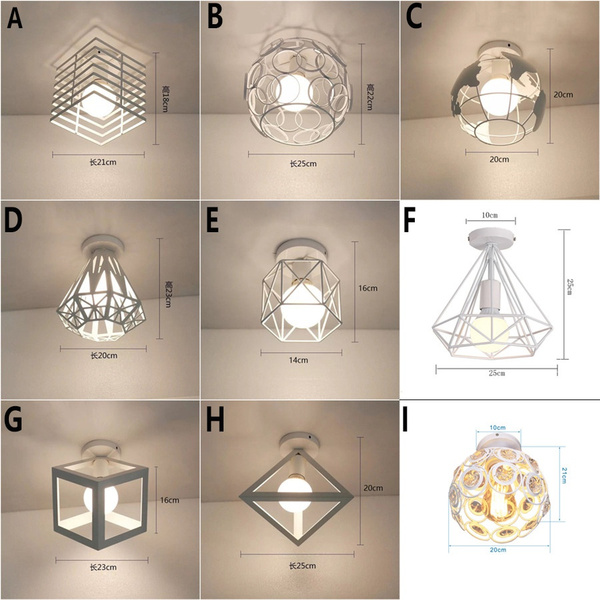 Vintage Geometric Ceiling Light Modern Nordic Retro Iron Cage Crystal ...