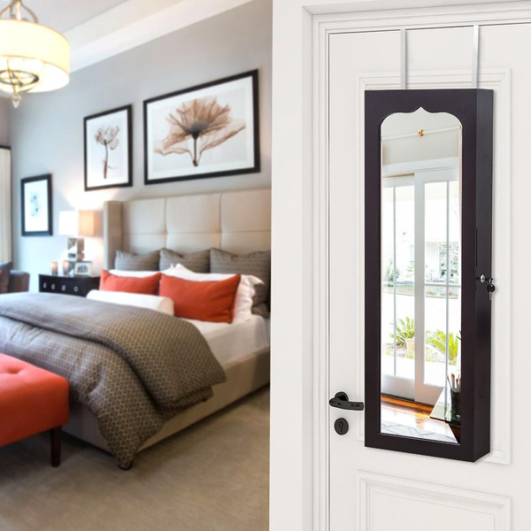 Lockable Wall Door Mounted Whole Body Mirror Jewelry Storage Dressing ...