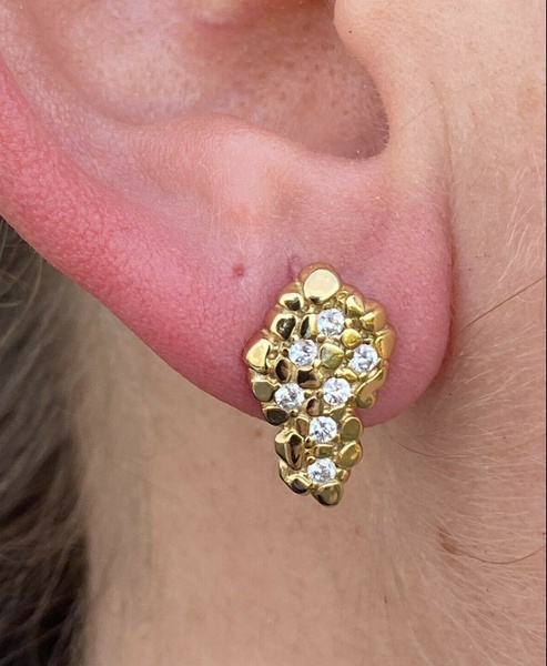 Mens HipHop Real Silver Gold Nugget Earrings Large Iced Studs | Wish