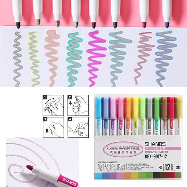 4/12pcs Outline Pen Marker Pen Double Line for Highlight Writing Taking ...
