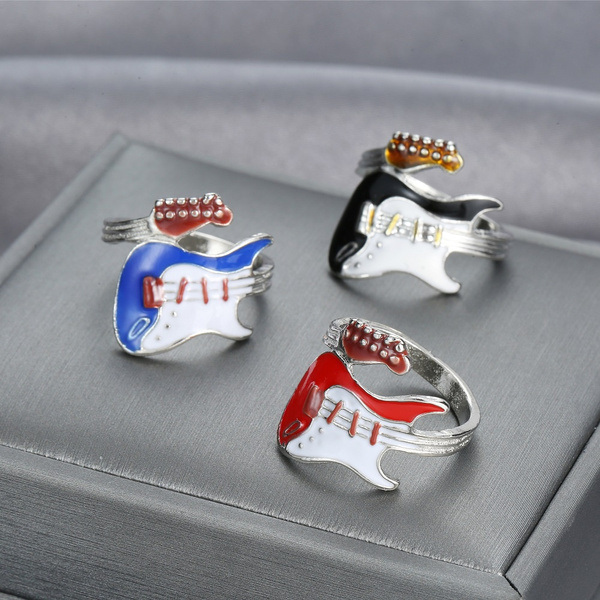 Punk Ring Guitar Rock Music S925 Silver Men's Ring Music Lover Jewelry ...