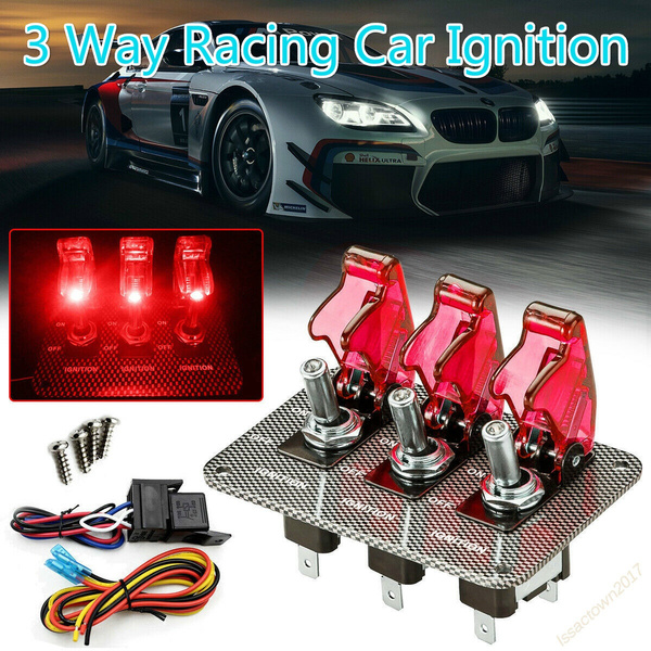 3 Way Racing Car ignition Toggle Switch Panel Red LED 12V Engine Relays ...