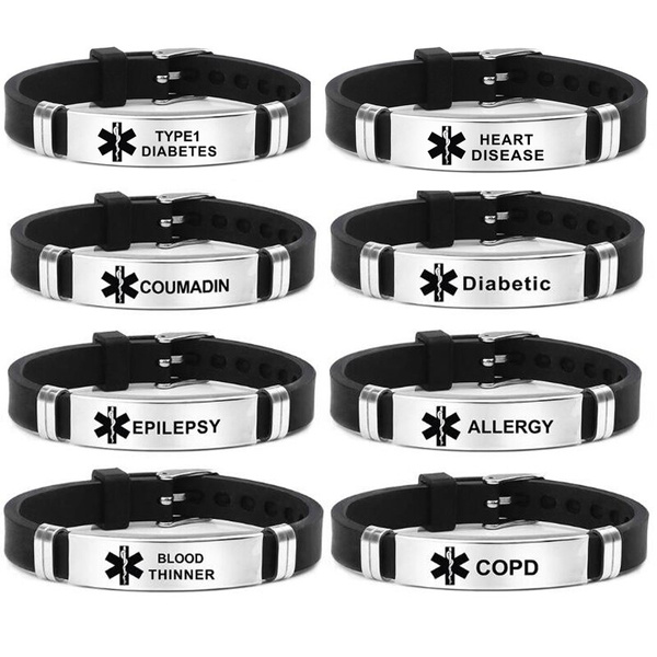 Medical Alert ID Bracelet Laser Engraved Type 1 Type 2 Diabetes ...