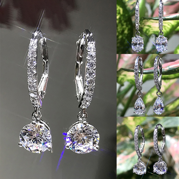 Fashion Silver Plated Inlay Diamond Engagement Bridal Wedding Dangle ... Fashion Silver Plated Inlay Diamond Engagement Bridal Wedding Dangle ...