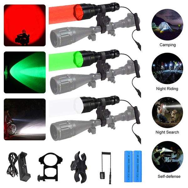 Tactical White/ Green/Red Light Flashlight Hunting Light Torch+Scope ...