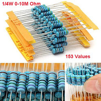 100Pcs 1/4W (0.25W 1%) 153 Values Metal Film Resistors 1% Tolerance ...
