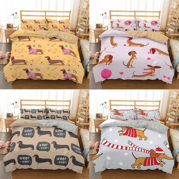 Cute Dachshund Sausage Bedding Set Cartoon Dog Quilt Cover Set ...