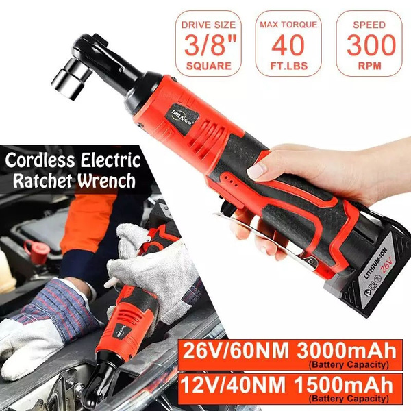 28V 230RPM Electric Cordless 90° Right Angle Ratchet Wrench With 7 ...