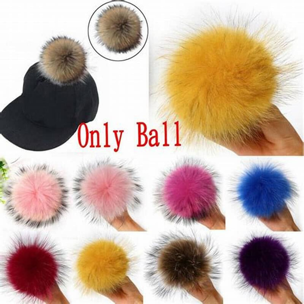 1pc Fluffy Faux Fur Pom Poms with Rope/Button Handmade Natural Fur Pom ...