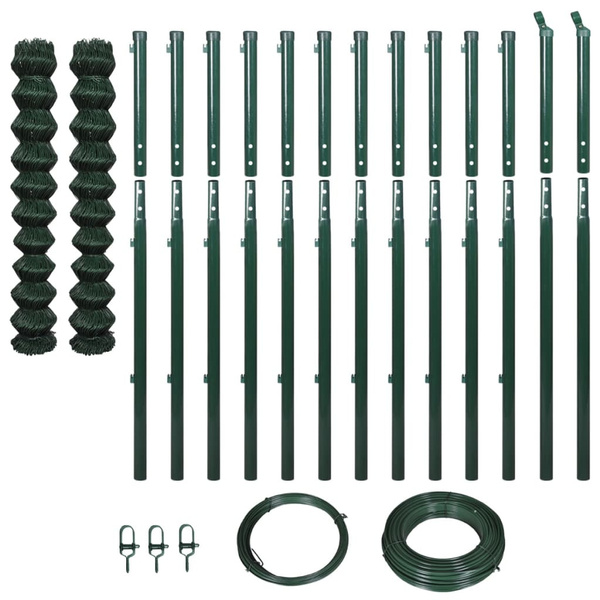 Chain Link Fence with Posts 1.97x25 m Green Netz Zaun mit Pfosten gaas ...