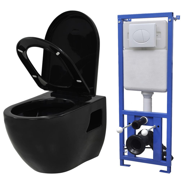 Wall-Hung Toilet with Concealed Cistern Ceramic Black Wand-WC hang-wc ...
