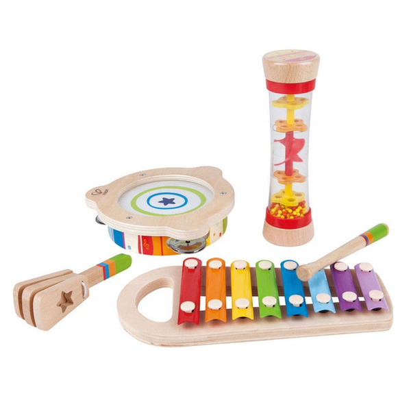 Hape 5 Piece Toddler Instrumental Beat Box Musical Set, Wooden Music ...